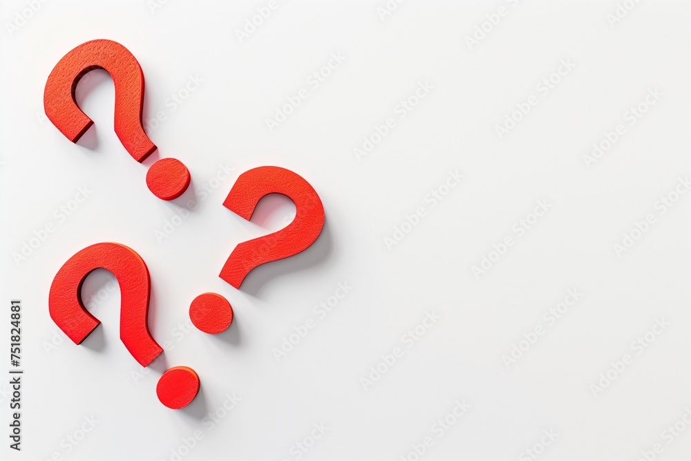 Three red question marks on white background with copy space. Stock ...
