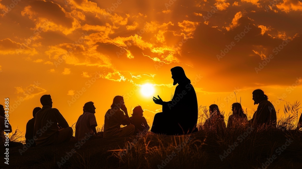 Silhouette of Jesus teaching the Beatitudes on the mount Stock ...