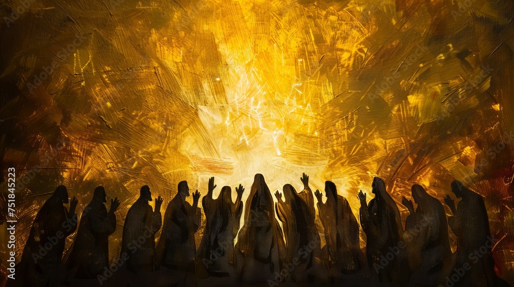 Silhouette of the disciples receiving the Holy Spirit on Pentecost ...