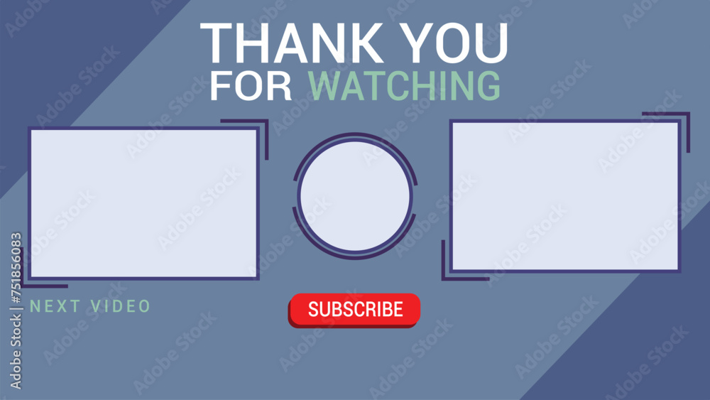 end screen, blue and light blue color palette, red subscribe button, 2 ...