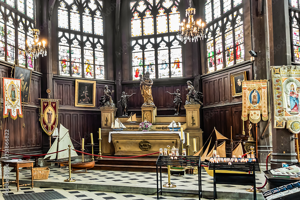 Interior and decor of Saint Catherine church in Honfleur. Saint ...