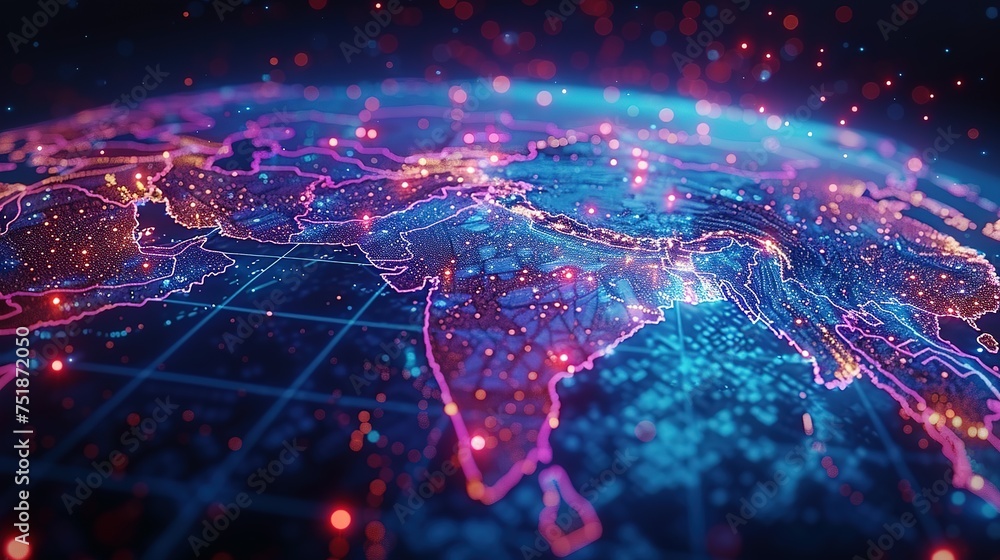 Digital map of Asia, concept of global network and connectivity, data ...