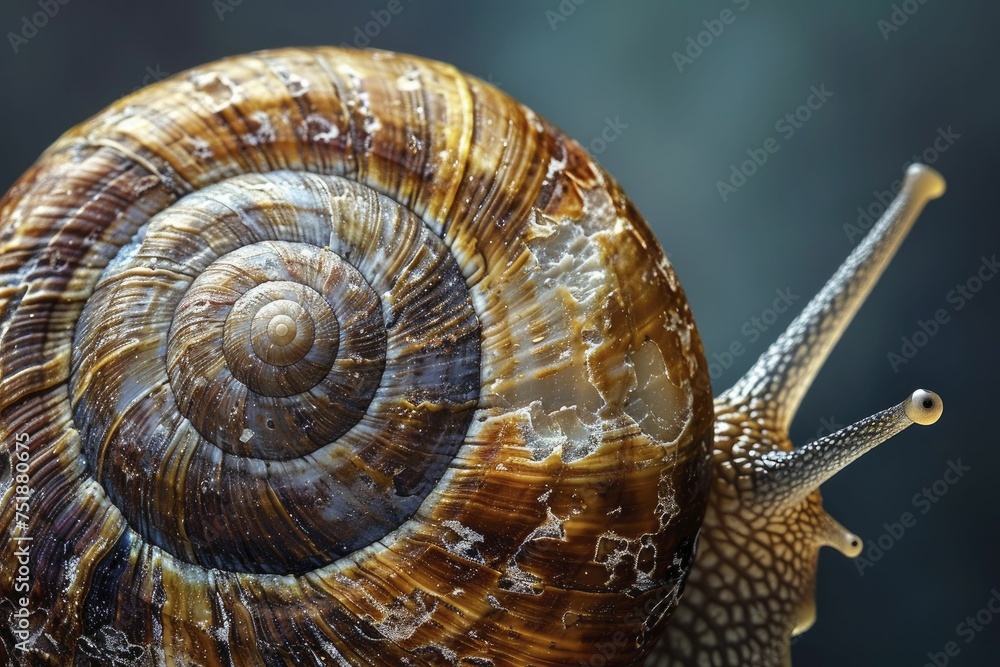 Capturing a snail shell up close reveals intricate spirals and textures ...