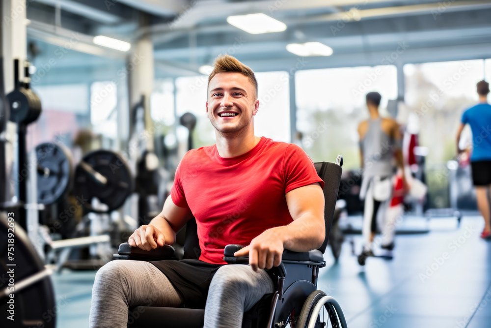 A young adult Caucasian white man bodybuilder, athlete with smile in a ...