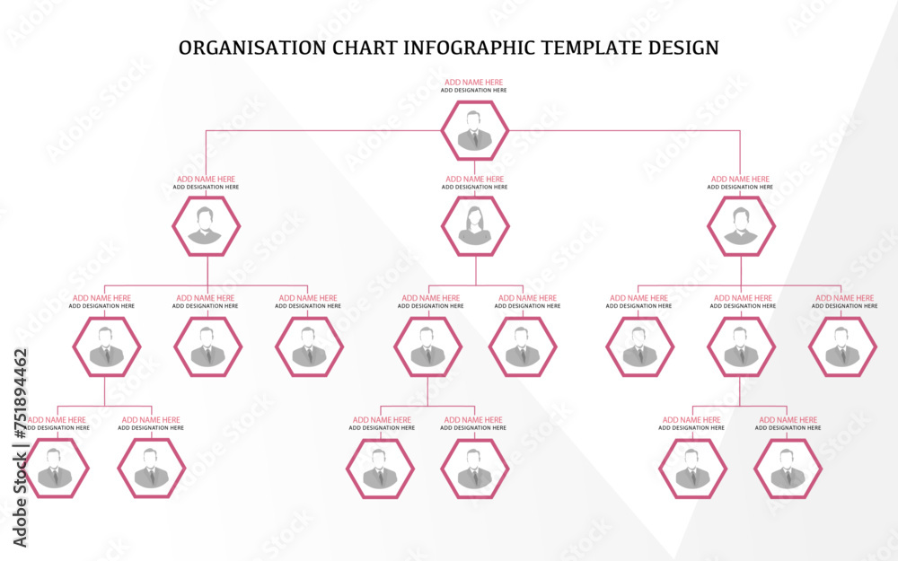 Hexagon shape organizational chart infographic design template, Hexagon ...