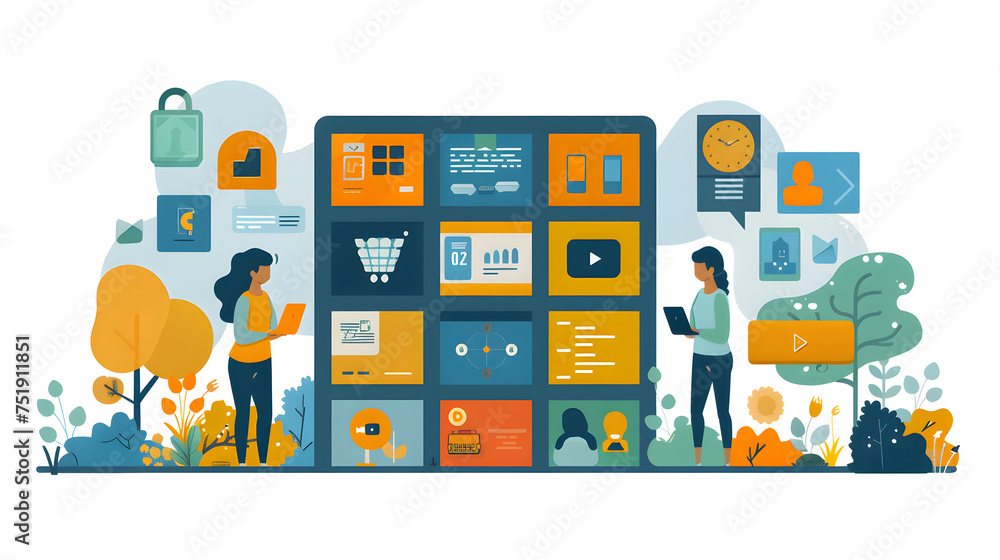 Exploring Mobile App Features Stock Illustration | Adobe Stock