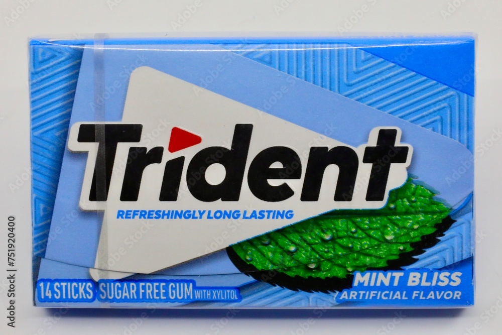 Pack of Trident chewing gum. Trident is popular chewing gum brand ...