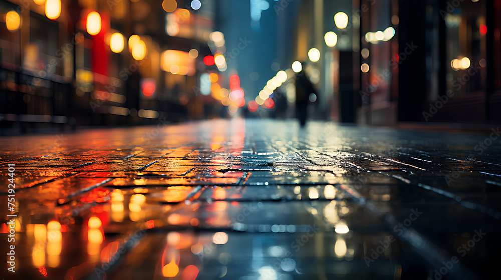 night city street scene, Background depicting a city street at night in ...