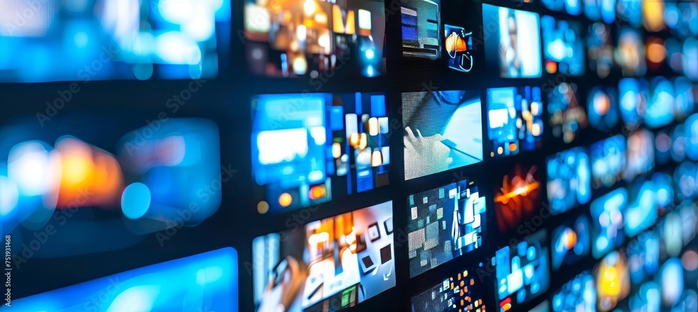 Abstract multimedia background with various channel images for web ...