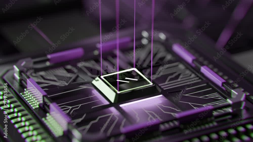 The animation illustrates the connection of a microchip to a computer ...