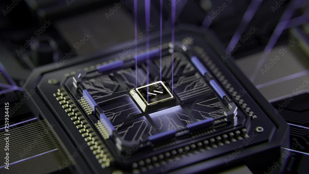 The animation illustrates the connection of a microchip to a computer ...