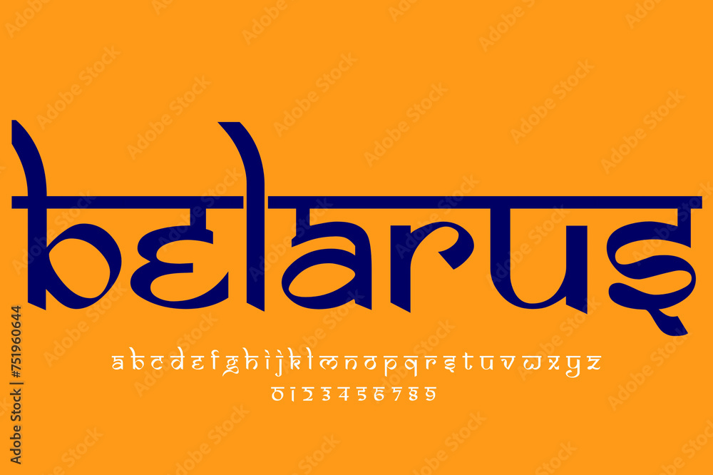 European country Belarus name text design. Indian style Latin font ...
