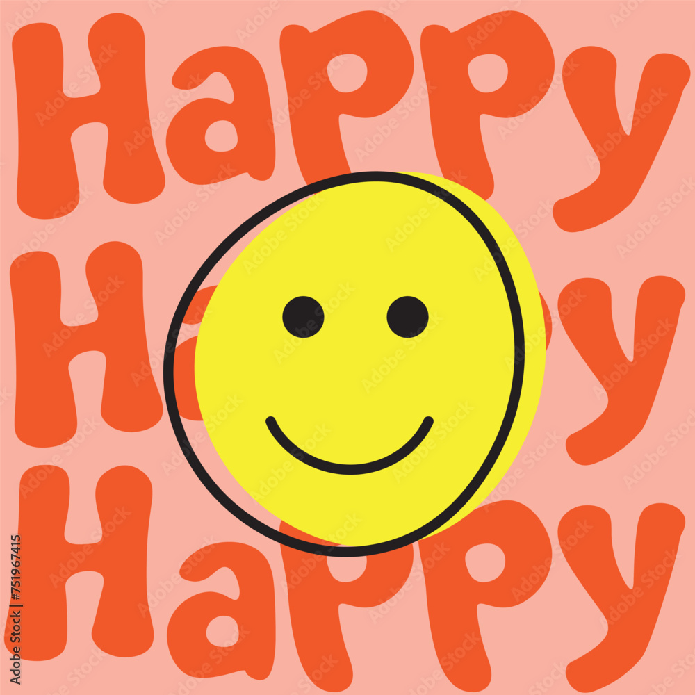 Flat world emoji day illustration. Hand drawn smiling yellow emoji with ...