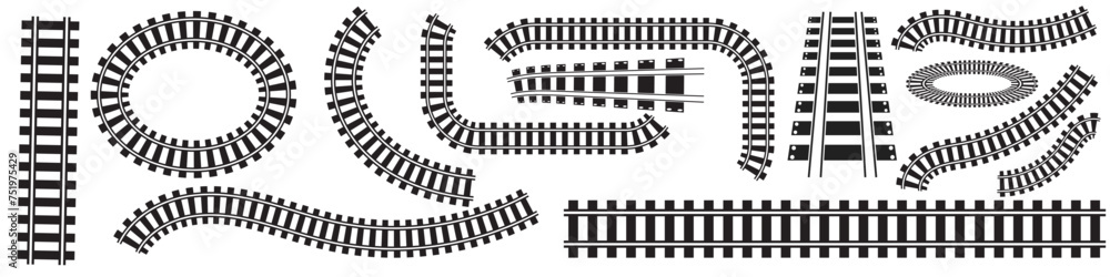 Vector illustration of curved railroad isolated on white background ...