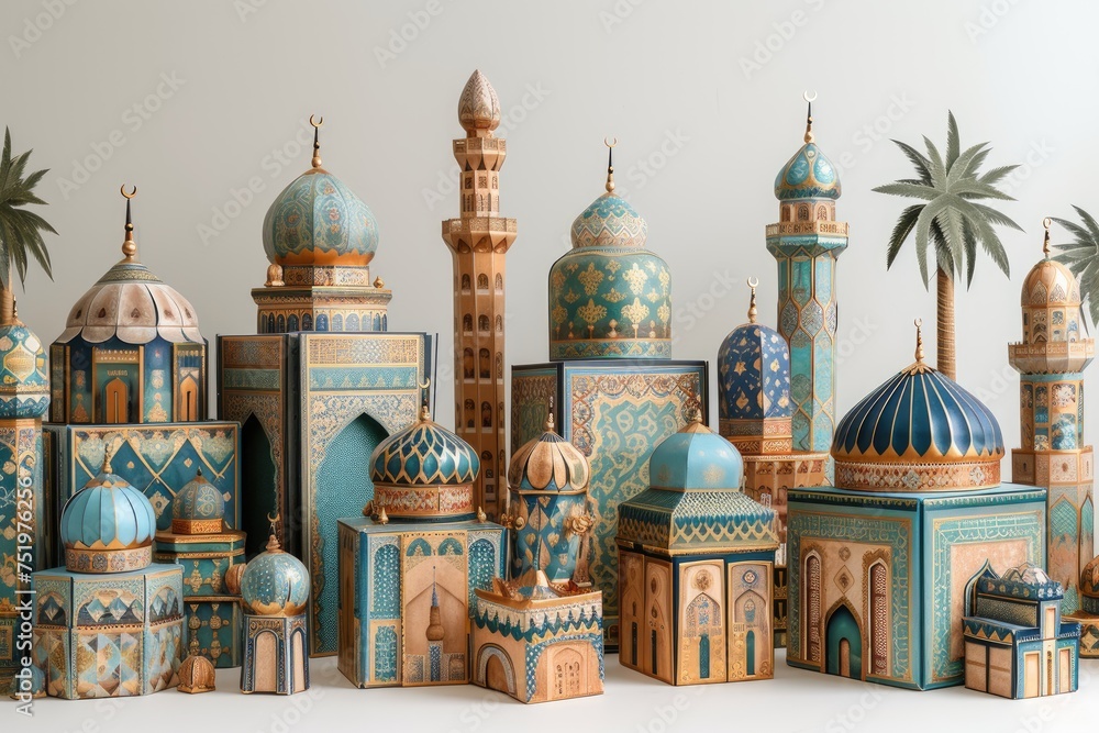 gift boxes for Ramadan in various shapes, boxes wrapped in paper ...