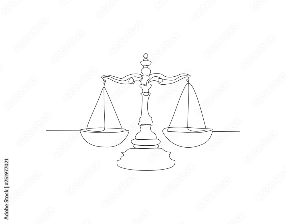 Continuous Line Drawing Of Law Balance And Scale Of Justice. One Line ...