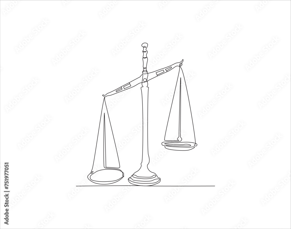 Continuous Line Drawing Of Law Balance And Scale Of Justice. One Line ...