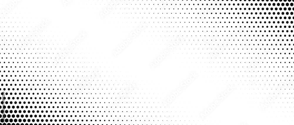 Hexagon corner halftone gradient texture. Diagonal black grunge hex ...