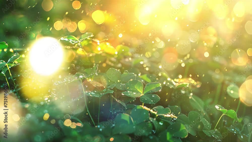 magic background with clover and raindrops. beautiful raindrops on ...