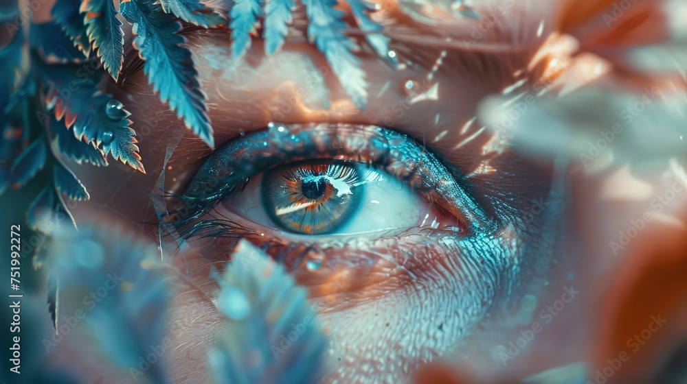 The image features a close-up of a human eye, with high clarity and ...