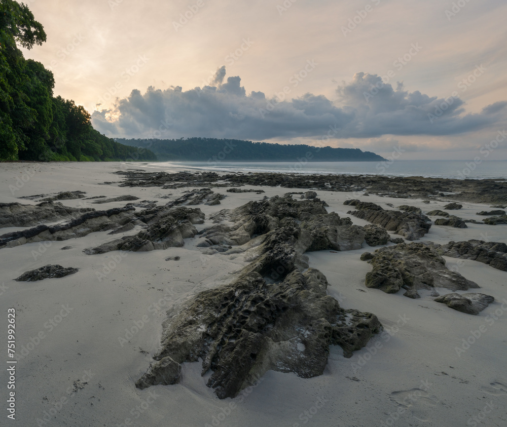 Early morning sunrise light at the famous Radhanagar beach in Havelock ...