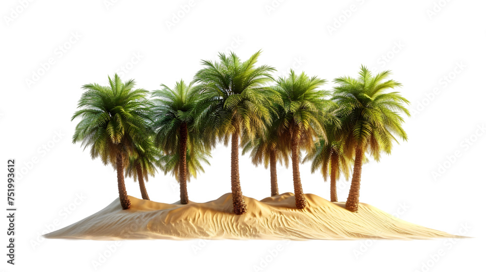 Conceptual realistic palm trees group on desert isolated on transparent ...