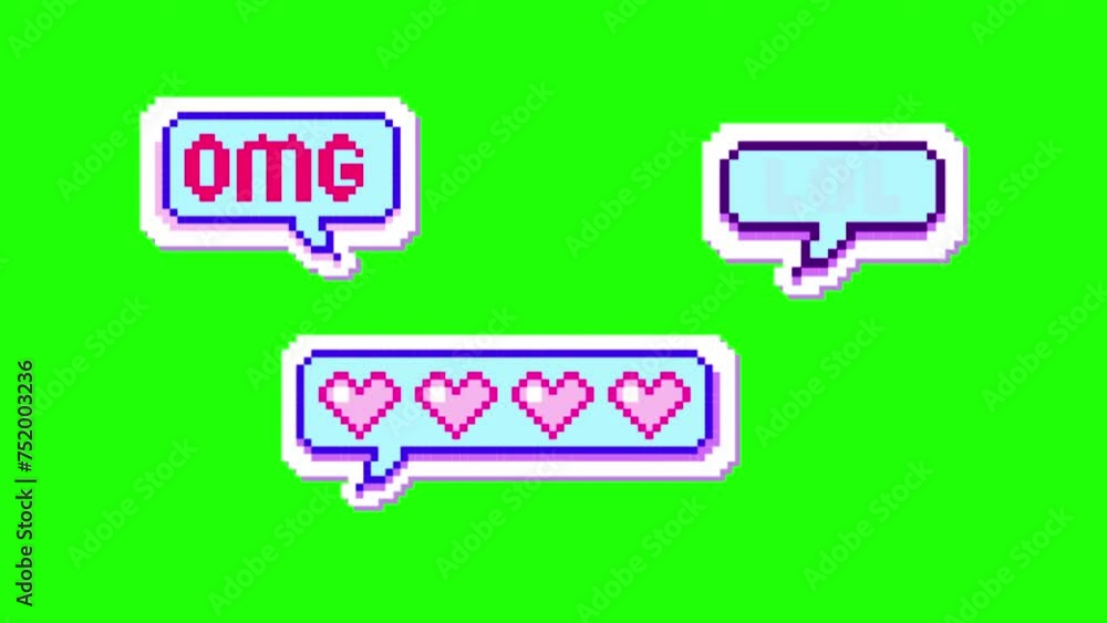 Pixel art frames. Retro game UI play buttons, speech bubbles messages ...