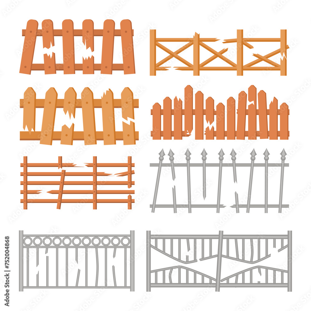 Set of broken fence set collection, Fencing, Destroy or break fencing ...