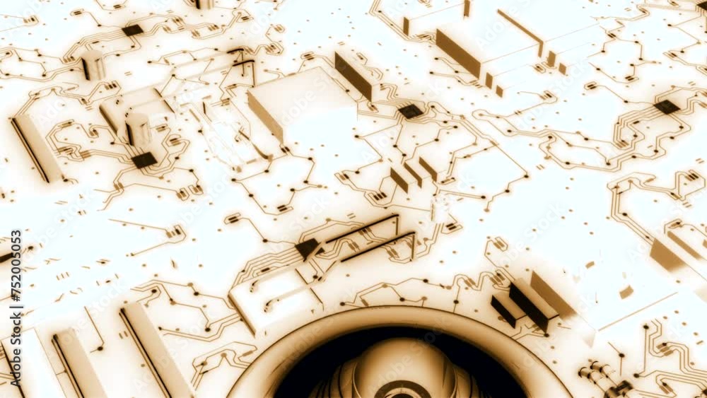 3D surface of computer circuit. Design. Animated diagram of computer ...