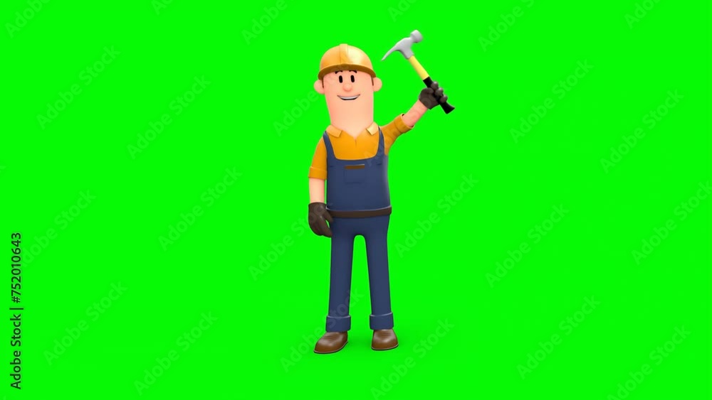 3D Rendered Animated Scene Of Cartoon Construction Worker Wearing A ...