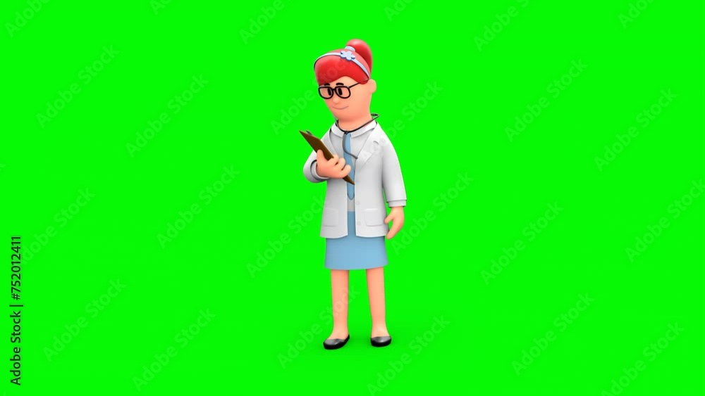 3D Rendered Animated Scene Of Cartoon Female Doctor In White Dress And ...