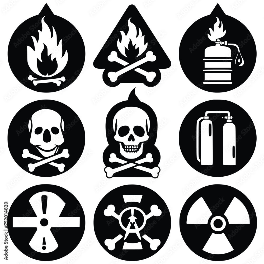 GHS Globally Harmonized System Warning Signs. Flame, gas cylinder ...