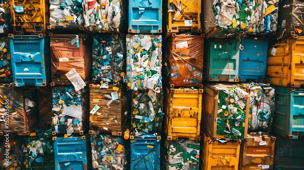 Recycling Containers and Trash Bottles in a Warehouse, To showcase the ...