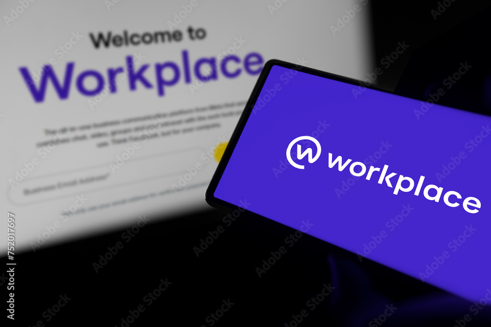 Dhaka, Bangladesh- 10 March 2024: Meta workplace logo is displayed on ...