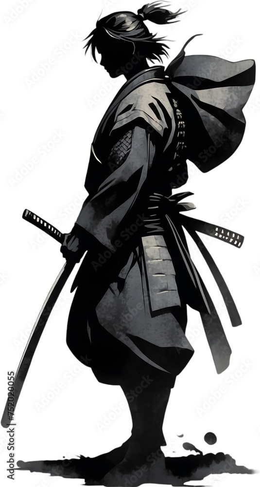 Samurai, drawing of a Samurai using the Japanese brushstroke technique ...