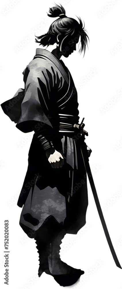 Samurai, drawing of a Samurai using the Japanese brushstroke technique ...