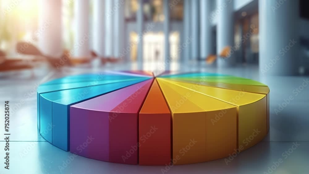 A minimalistic sleek pie chart floating in a sleek virtual environment ...