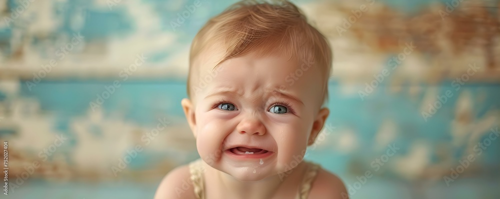 baby crying in line centered professional photo copy space. Concept ...