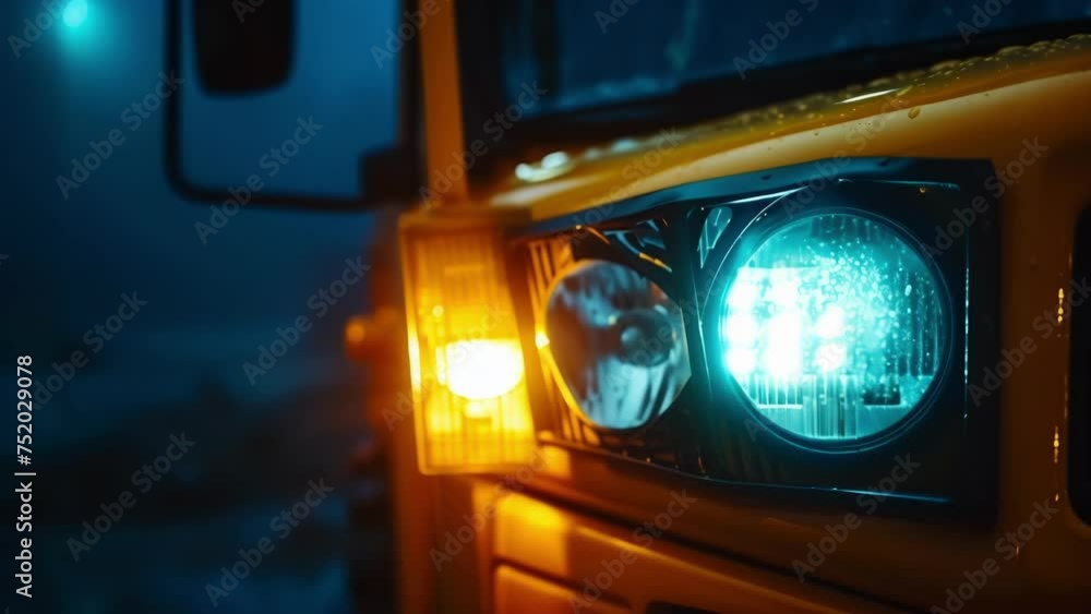 Vidéo Stock A construction vehicles headlights shown in detail as it ...