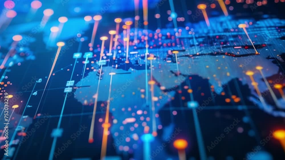An upclose image of a digital map displaying the supply chain and ...