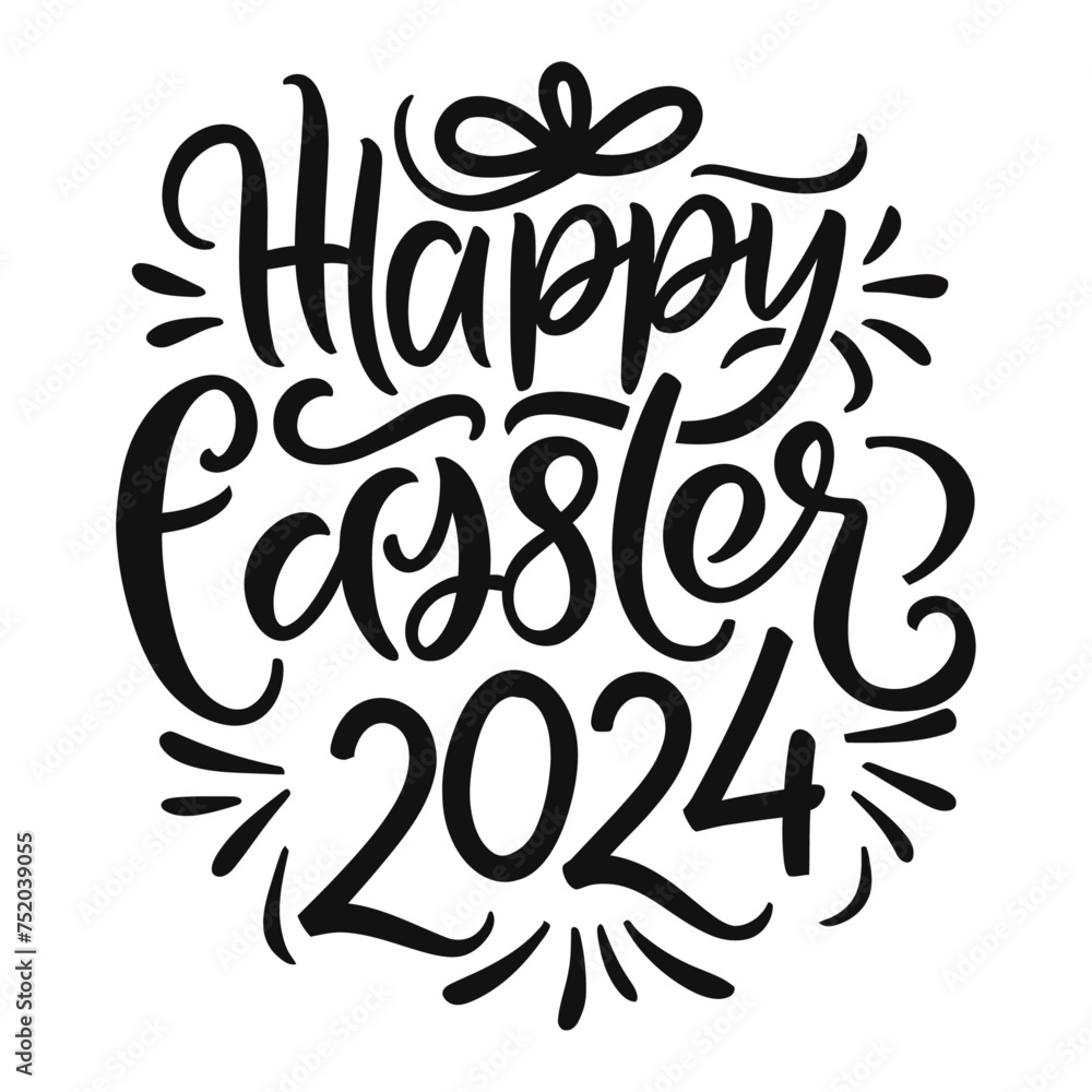 Vector t-shirt design, with the words "Happy Easter 2024" typography, illustration, black ink ...