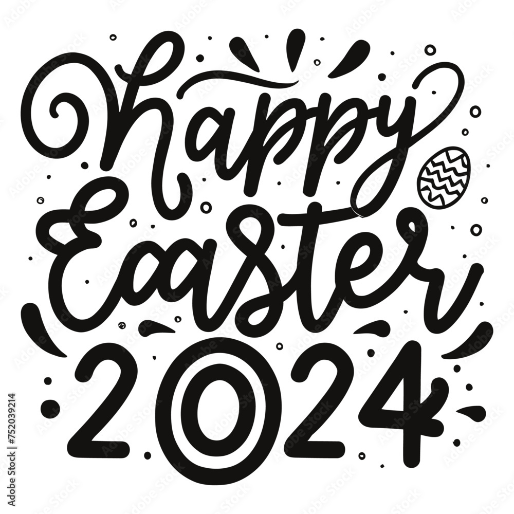 Vector t-shirt design, with the words "Happy Easter 2024" typography, illustration, black ink ...