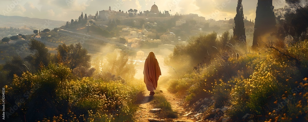 Jesus embarking on dusty path towards ancient city of Jerusalem ...
