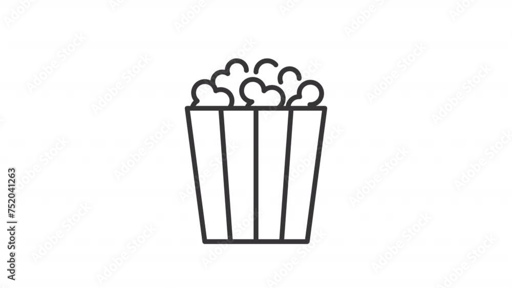 Animated movie popcorn icon. Bucket of film food line animation ...