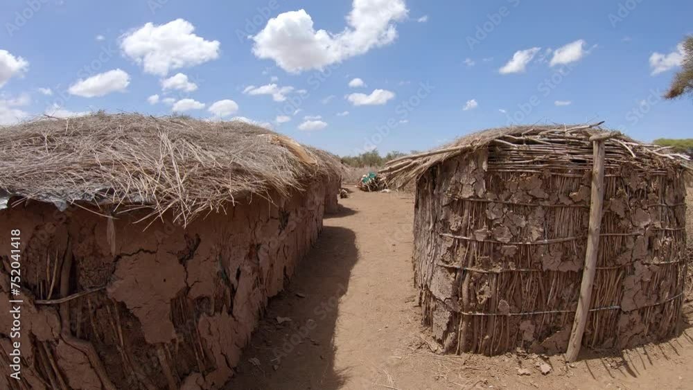 African tribe authentic dwelling, poor and simple mud and straw huts ...