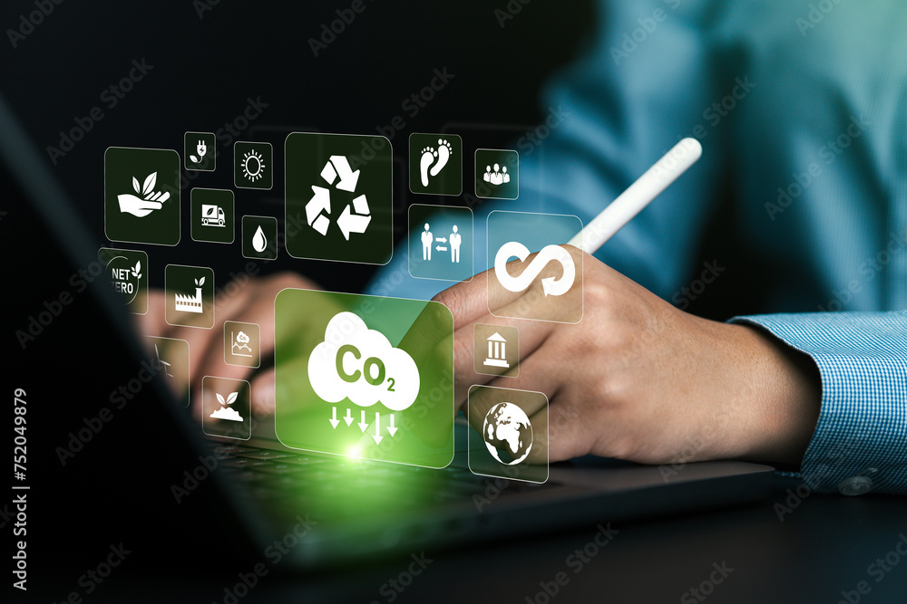 CO2. Concept showing the problem of carbon dioxide and CO2 emissions on the environment, global ...