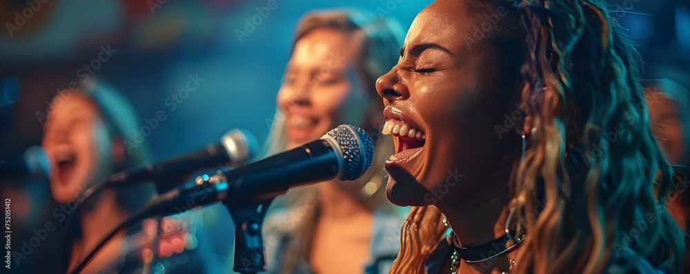 Powerful Christian Worship: Women Singing Joyfully Together into a Mic ...