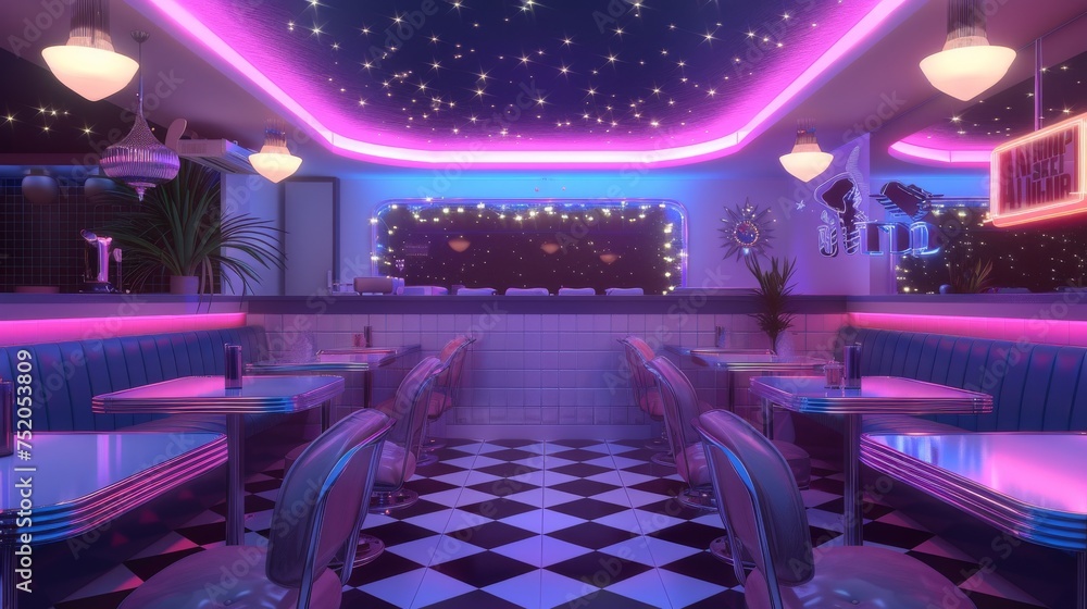 Step into a nostalgic retro diner where the classic 50s vibe meets a ...