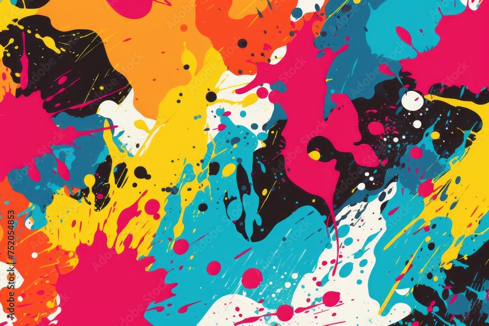 Retro-chic pop art color paint splash pattern, featuring a symphony of ...
