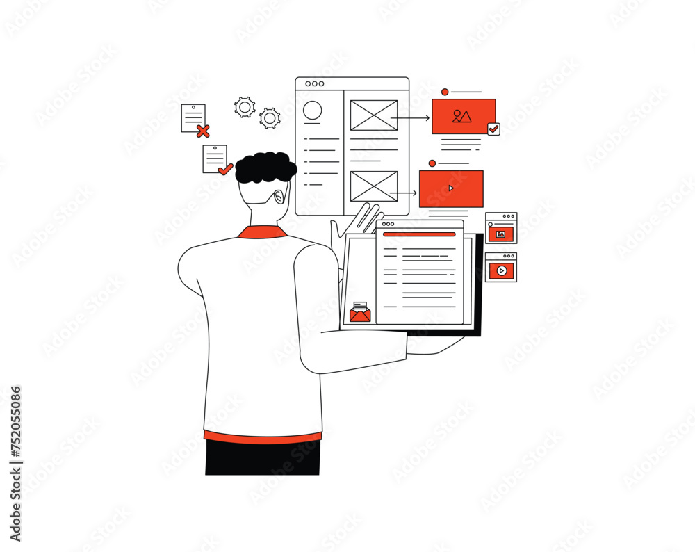 Businessman making a prototype character outline flat and minimal ...